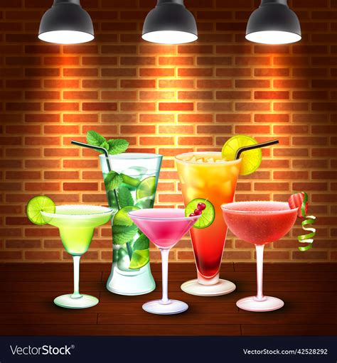 Cocktails Realistic Colored Composition Royalty Free Vector