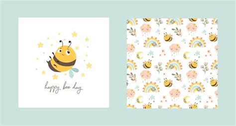 귀여운 꿀벌엽서 세트 플랫 스타일 비문이있는 여름 배경 벡터 그림입니다 귀여운에 대한 스톡 벡터 아트 및 기타 이미지 귀여운 꽃 식물 꿀 Istock