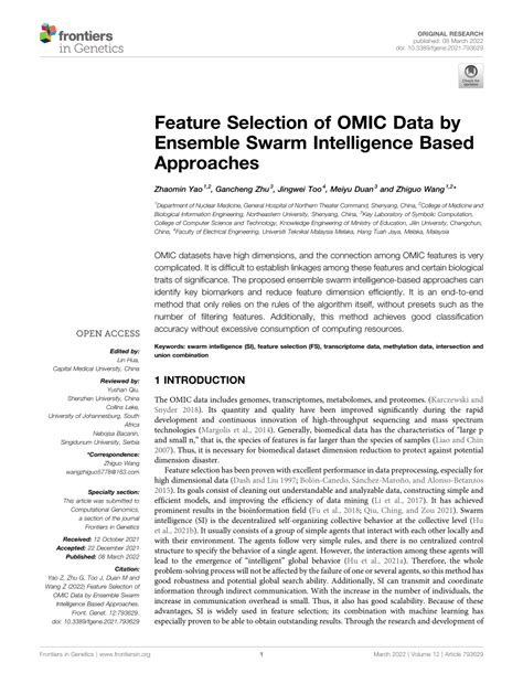Pdf Feature Selection Of Omic Data By Ensemble Swarm Intelligence Based Approaches