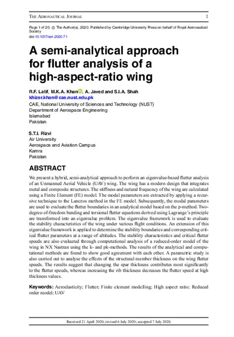 Pdf A Semi Analytical Approach For Flutter Analysis Of A High Aspect Ratio Wing
