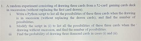 Solved A Random Experiment Consisting Of Drawing Three Cards Chegg