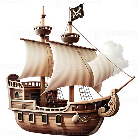 A Detailed Illustration Of A Classic Wooden Pirate Galleon Ship With