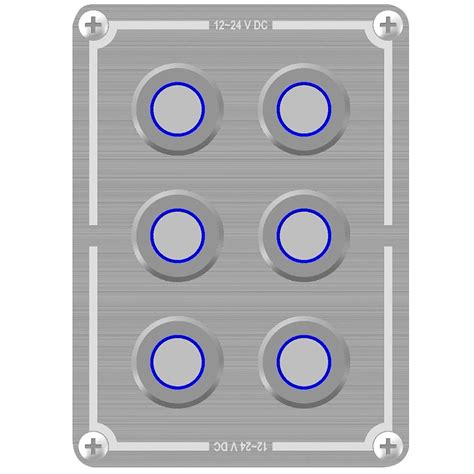 Powertech 6 Way Stainless Steel Switch Panel With Blue Illuminated Switches And Marine Label