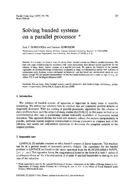 Pdf Solving Banded Systems On A Parallel Processor