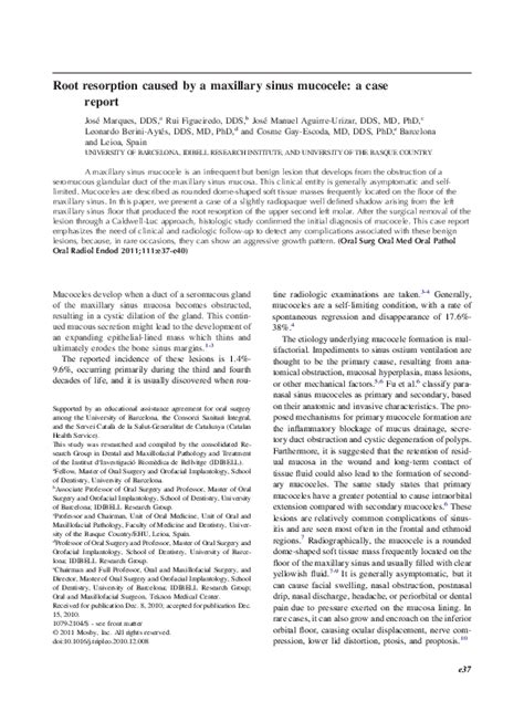Pdf Root Resorption Caused By A Maxillary Sinus Mucocele A Case Report