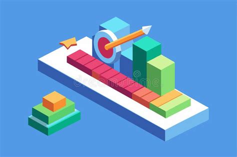 isometric illustration of a progress bar with target and arrow