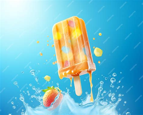Premium Photo Fruit Colorful Popsicles Ice Cream On Blue Background With Splash
