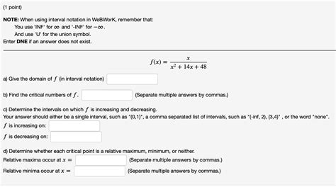Solved 1 Point Note When Using Interval Notation In