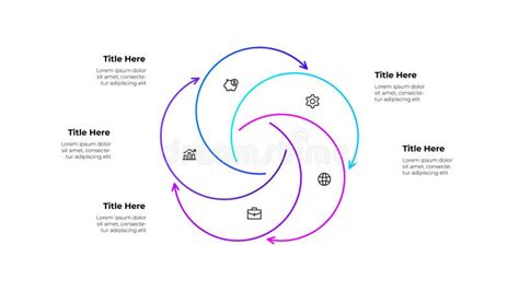 Line Infographic Diagram Featuring A Circular Workflow With 5 Arrows And Icons Business