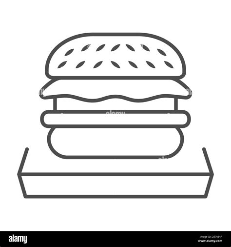 Hamburger Thin Line Icon Fast Food Concept Beefburger Sign On White Background Burger