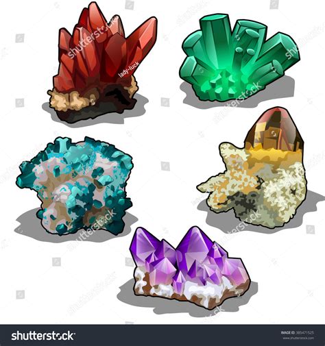 Set Natural Minerals Gems Vector Illustration Stock Vector Royalty