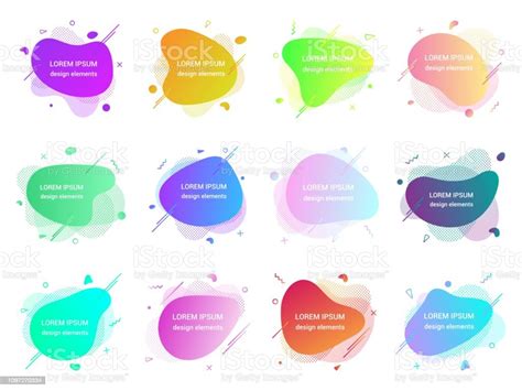 12 현대 액체 추상 요소 그래픽 그라데이션 플랫 스타일 디자인 유체 벡터 다채로운 그림 설정된 배너 간단한 모양 템플릿 로고 프레 젠 테이 션 플라이어 흰색 배경에 고립