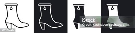 굽 부츠 아이콘은 흑인과 백인 플랫 및 스트로크 스타일로 설정됩니다 가을에 대한 스톡 벡터 아트 및 기타 이미지 가을 그래픽 사용자 인터페이스 긴 Istock
