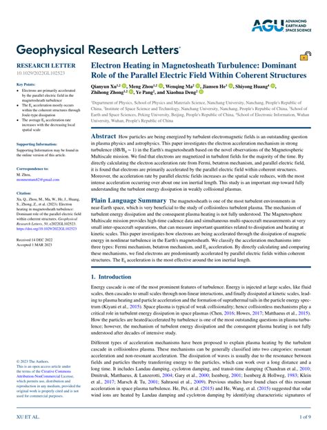 Pdf Electron Heating In Magnetosheath Turbulence Dominant Role Of The Parallel Electric Field