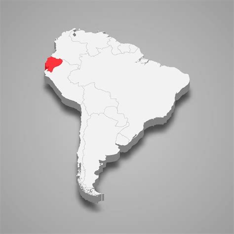 남아메리카 3d 지도 내의 에콰도르 국가 위치 프리미엄 벡터