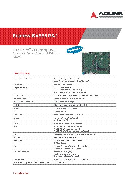 Express BASE R Datasheet COM Express Type R Reference Carrier Board