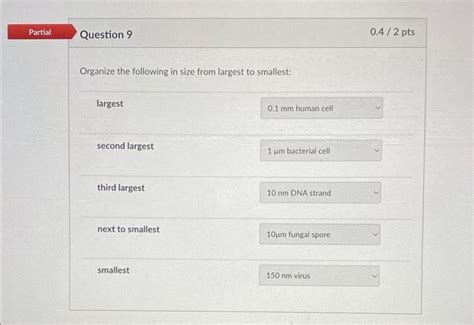 Solved Organize The Following In Size From Largest To