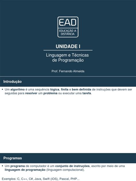 Linguagem E TÉcnica De ProgramaÇÃo Slides De Aula Unidade I Pdf Algoritmos Linguagem De