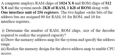 Solved A Computer Employs Ram Chips Of 1024 X 8 And Rom