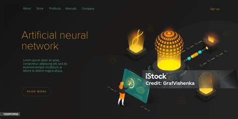 등도 벡터 일러스트레이션에서 인공 지능 또는 신경망 개념 로봇과 인간 여성과 신경 넷 또는 Ai 기술 배경 웹 배너 레이아웃 템플릿입니다 만들기에 대한 스톡 벡터 아트 및