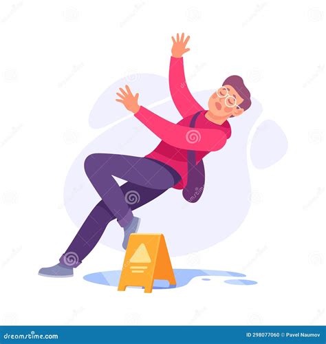 Falling Young Man Character Slip On The Ground Vector Illustration Stock Illustration