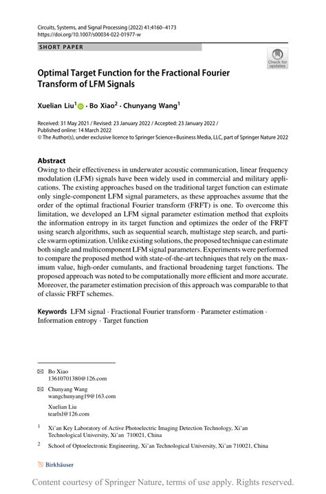 Optimal Target Function For The Fractional Fourier Transform Of Lfm Signals Request Pdf