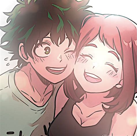 Izuku X Ochako In Anime Deku X Uraraka Cartoon Art