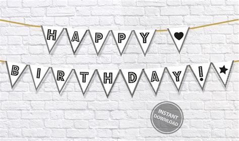 Black And White Birthday Banner Black And White Birthday Sign Adult