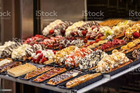 Belgian Waffles With Icecream Brussels Belgium Capital Of Europe Stock
