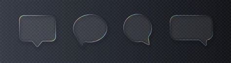 Set Of Realistic Glossy Glass Speech Bubbles In Liquid Glass Style With