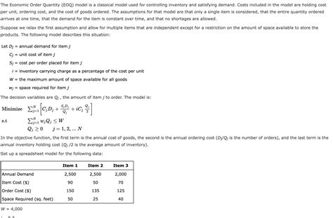 Solved The Economic Order Quantity EOQ Model Is A Chegg Com
