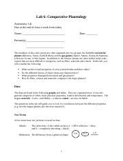 Lab6 Docx Lab 6 Comparative Planetology Astronomy 141 Due At The End Of Class A Week From