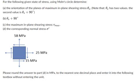 solved for the following given state of stress using mohr s