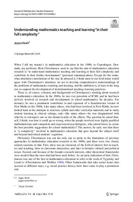 Pdf Understanding Mathematics Teaching And Learning “in Their Full