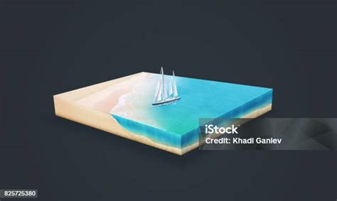 어두운 배경에 고립 된 해변 바다 여행 요트 토양 조각의 3d 그림 0명에 대한 스톡 사진 및 기타 이미지 0명 3차원 형태 고요한 장면 Istock