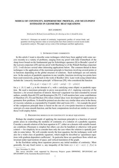 Pdf Moduli Of Continuity Isoperimetric Profiles And Multi Andrews Hsu Survey141121 Pdf