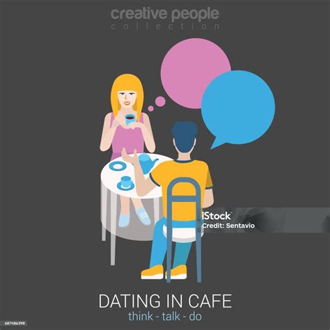 실제 데이트 플랫 웹 인포 그래픽 개념 벡터입니다 실제 생활에서 몇 날짜 앉아 말하는 레스토랑 카페 테이블 채팅 거품 자신의 세계 창조적 인 사람 컬렉션을 구축 기포에 대한