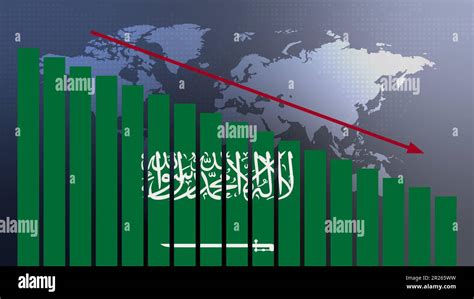 Saudi Arabia Flag On Bar Chart Concept With Decreasing Values Concept Of Economic Crisis
