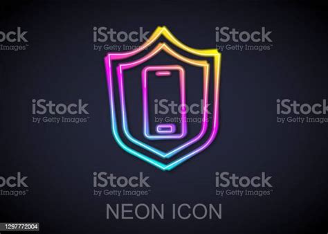 빛나는 네온 라인 스마트 폰 검은 배경에 고립 된 보안 방패 아이콘휴대 전화 보안 안전 보호 개념 벡터 개념에 대한 스톡 벡터 아트 및 기타 이미지 Istock