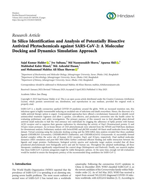 Pdf Research Article In Silico Identification And Analysis Of Potentially Bioactive Antiviral