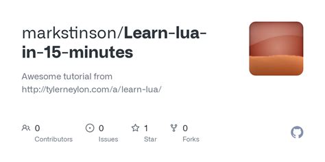 Github Markstinson Learn Lua In 15 Minutes Awesome Tutorial From A
