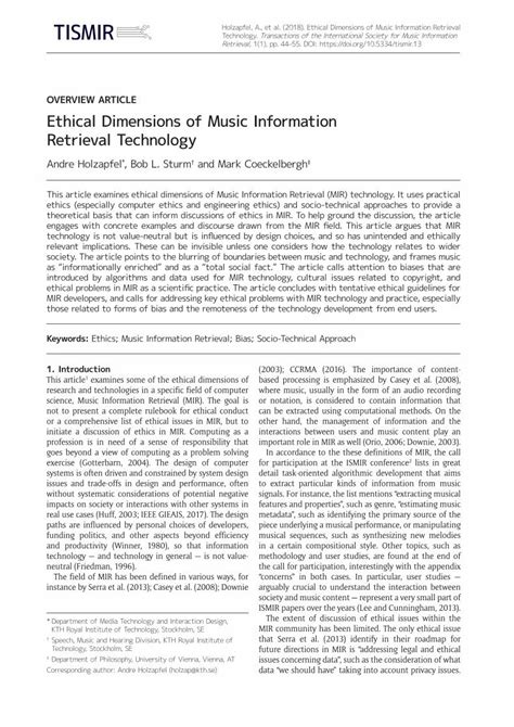Pdf Ethical Dimensions Of Music Information Retrieval Technology Dokumen Tips