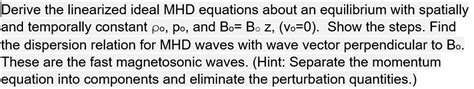 Solved Derive The Linearized Ideal Mhd Equations About An