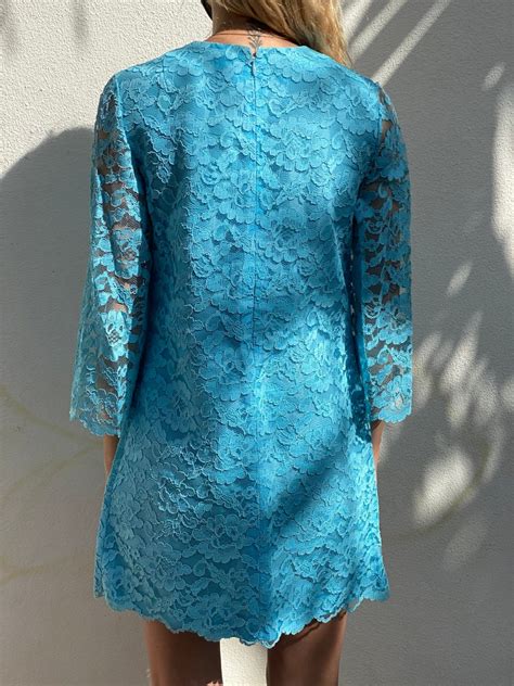 1960s Mini Dress Springy Blue Lace Mini Dress Twiggy Mod Sixties