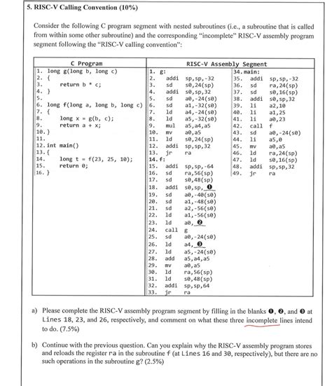 5 Risc V Calling Convention 10 Consider The Following C Program Se
