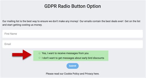 How To Add A Radio Or Checkbox Button To Get Consent Meet Gdpr