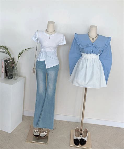 핀턱 프릴 카라 셔츠 블라우스 [로맨틱한 데이트룩 핀턱주름 빅카라 면블라우스] 에이블리