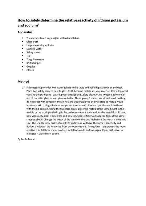 How To Safely Determine The Relative Reactivity Of Lithium Potassium And Sodium How To Safely