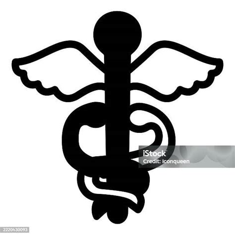 Caduceus 솔리드 아이콘 약국 개념 벡터 그래픽입니다 날개와 뱀 흰색 배경에 의료 기호 스타일 모바일 또는 디자인이 있는 핀 건강관리와 의술에 대한 스톡 벡터 아트 및