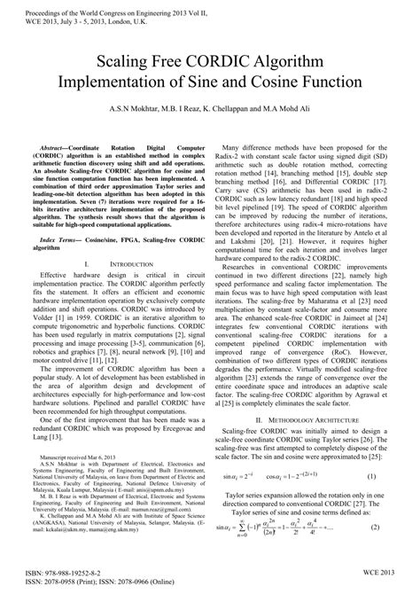 Pdf Scaling Free Cordic Algorithm Implementation Of Sine And Cosine Function